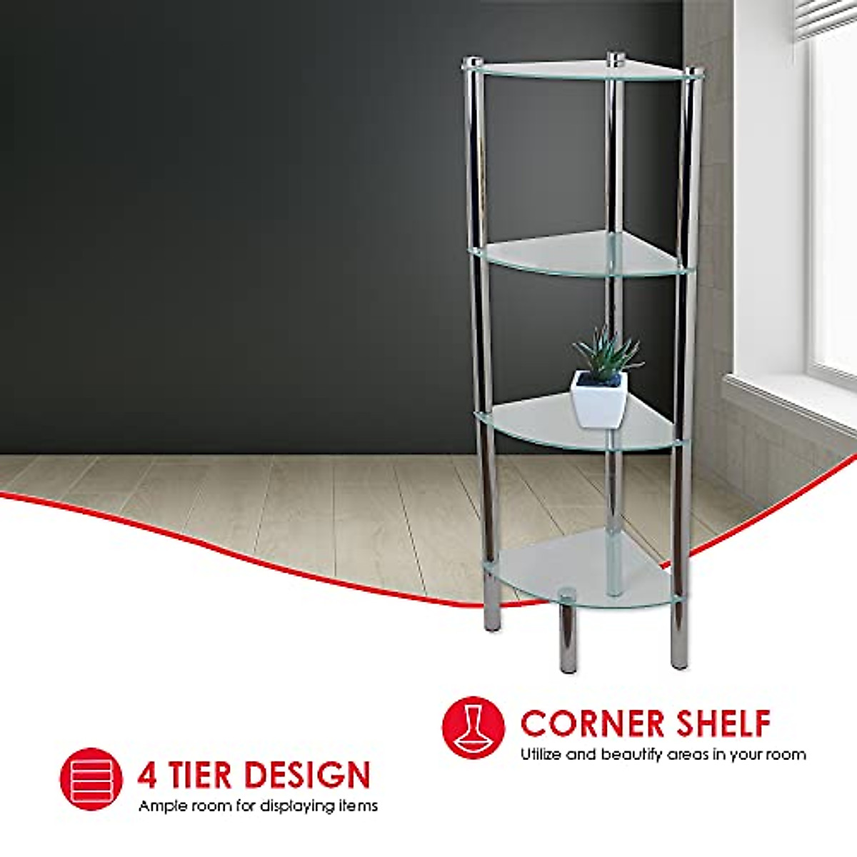 Home Basics Shelf Corner Glass, 4-Tier