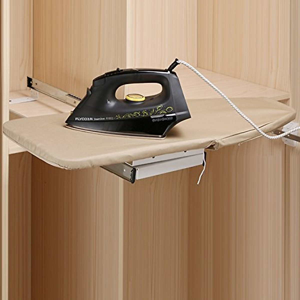 Homebasix Closet Pull-Out Retractable Ironing Board Stow Away in The Cabinet Easy to Install (Silver Grey)