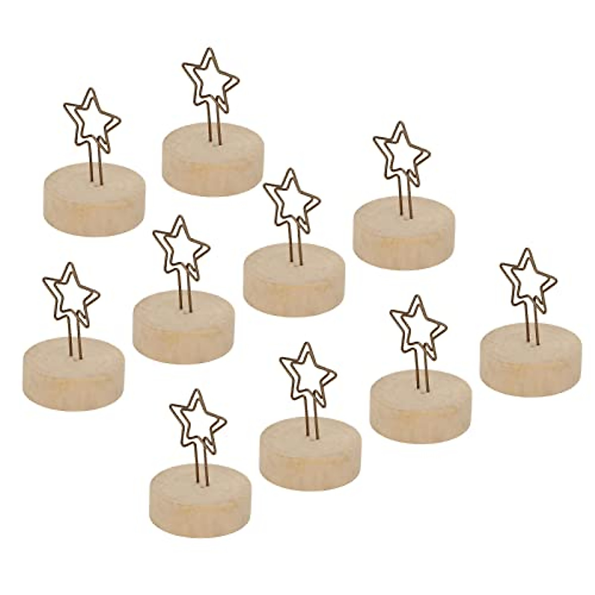 10PCS Number Holder, Wooden Base Place Card Holder, Star Shaped Iron Wire Photo Clip Table Sign Stand Number Holder Table Card Picture Memo Note Photo Picks Clip Stand for Christmas Party Wedding Home