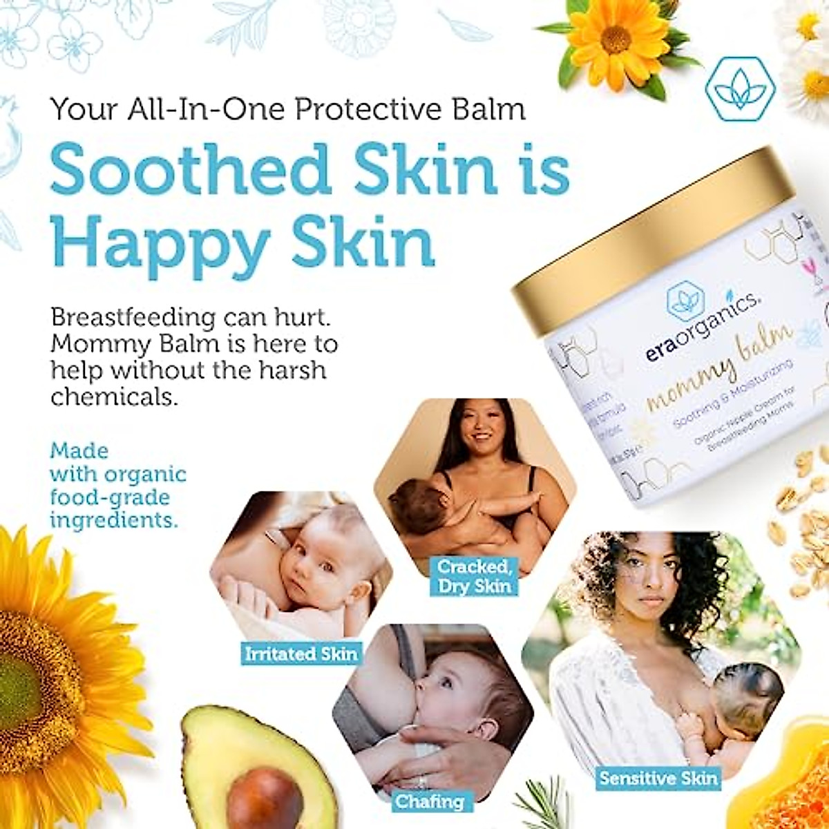 Era Organics Soothing Nipple Butter Breastfeeding Cream - Calming and Moisturizing for Chapped, Sensitive Skin - USDA Organic Nipple Cream For Breastfeeding - Baby Friendly Organic Nipple Balm