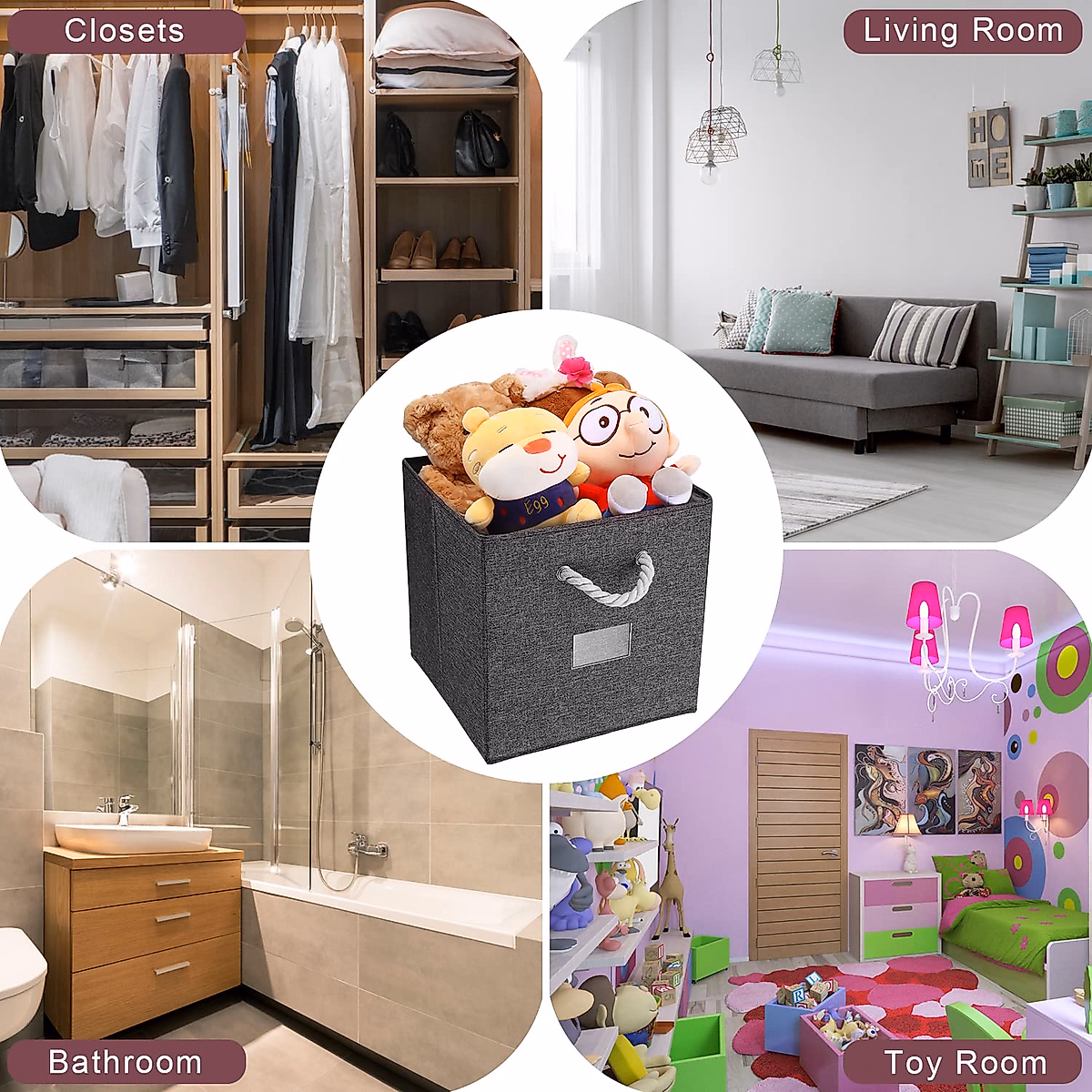 SYYOFUE Fabric Cube Storage Bins Dark-Grey Storage Boxes Set 13x13x13 inch Baskets with Handle for home&office organization