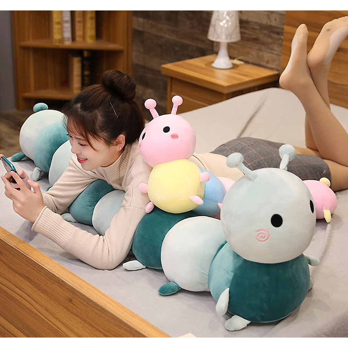 LEHU Caterpillar Stuffed Animal Long Plush Pillow,Cute Hugging Pillow Plush Soft Giant Stuffed Caterpillar,Teen Birthday (Pink,31 inches)