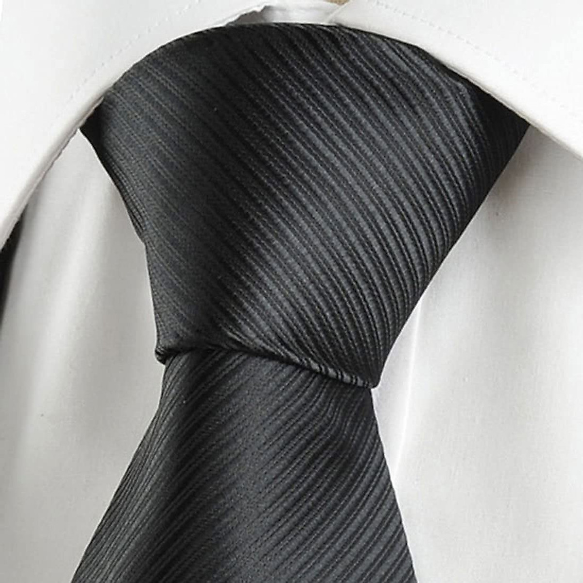 KissTies Mens Jet Black Tie Striped Business Necktie + Gift Box