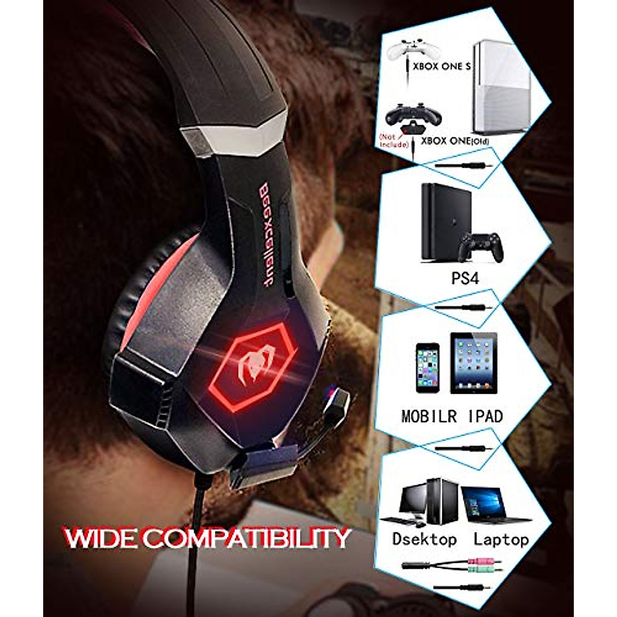 SVYHUOK PS4 Gaming Headset with Mic, Stereo 2019 Latest Lightweight Over-Ear Headphone for Games, Stereo Surround with Noise Cancelling 3.5mm Jack for PC Laptop