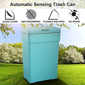 13 Gallon Kitchen Trash Can High-Capacity Plastic Touchless Garbage Can with Motion-Sensing Lid Automatic Trash Bin for Bedroom Bathroom Home Office 50 Liter (Blue)