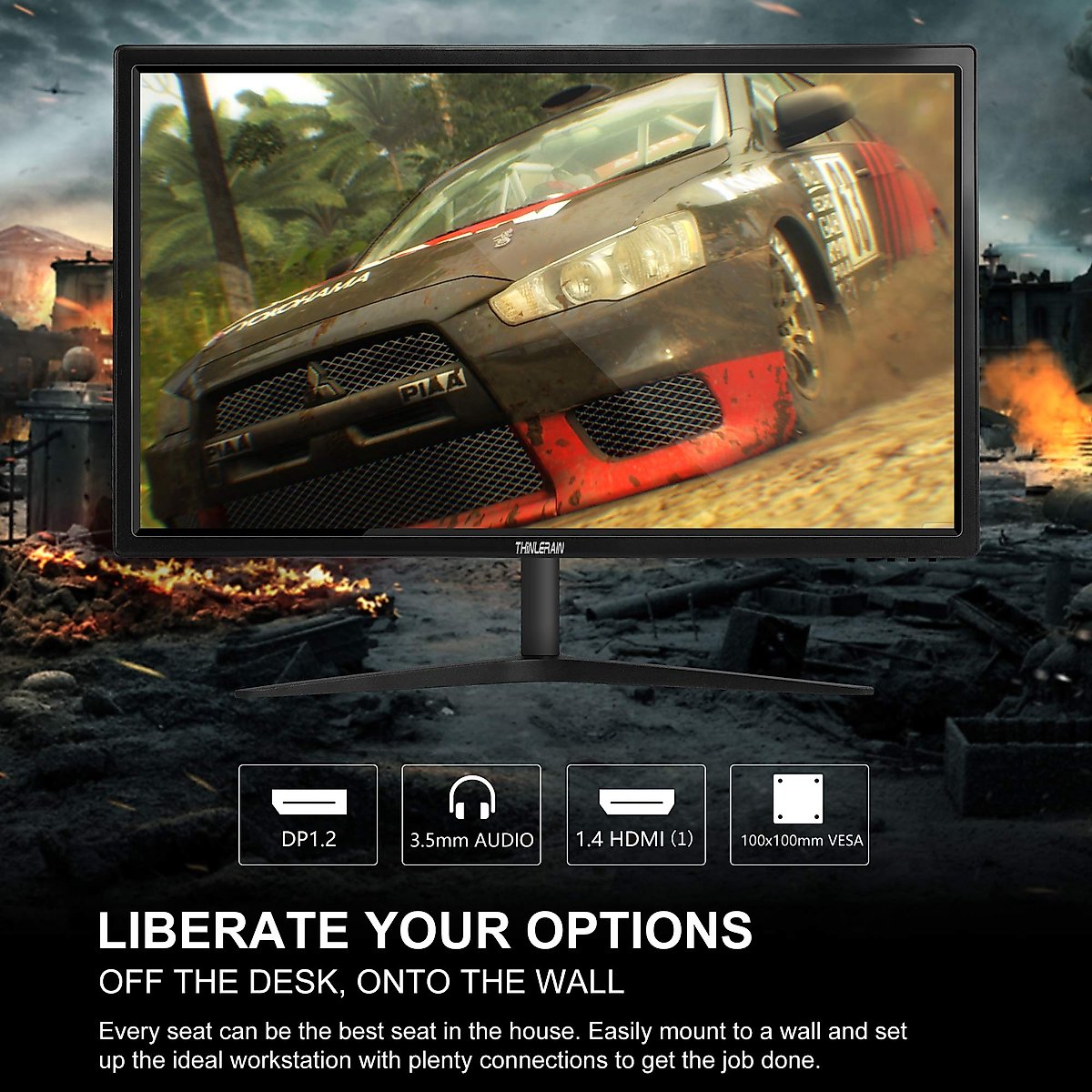 Thinlerain 24 Inch Monitor 144Hz FHD 1080p 2ms for Computer&Laptop| LED Monitors Build-in FreeSync | 2ms Response Time | VESA | DP Display Port & HDMI & USB