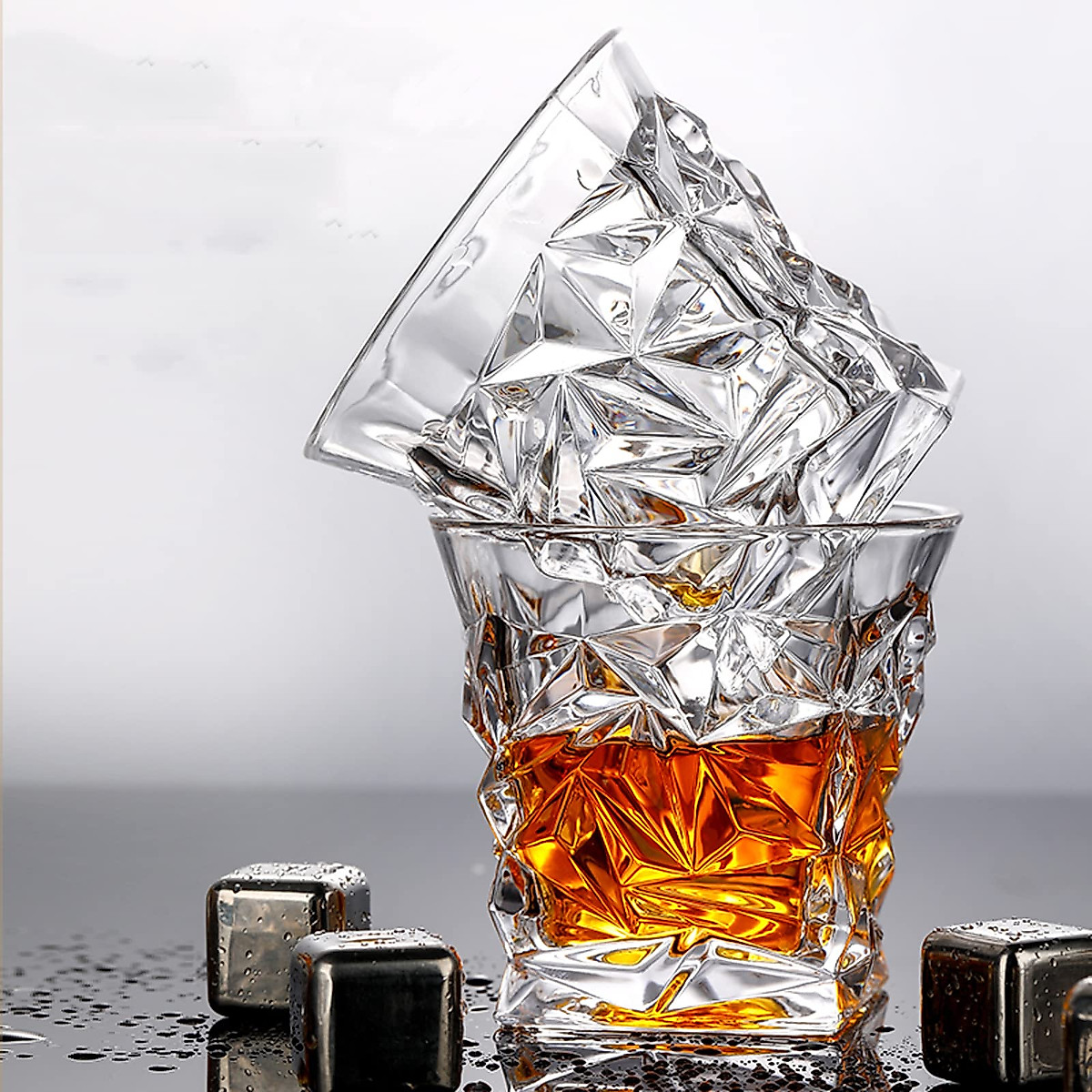 MJZQCD Whiskey Glasses Set of 2, 9 OZ 260ml Old Fashioned Glasses,Bar Glasses, For Scotch Cocktail Rum Cognac Vodka Liquor.Bourbon Glasses, Parties, Bars, Gifts, Restaurants and Home …