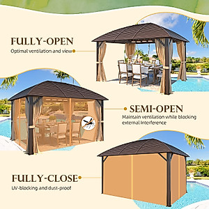 YOLENY 10' x 13' Hardtop Gazebo with Galvanized Steel Roof, Arc Roof Gazebo with Aluminum Frame, Outdoor Gazebo with Curtain&Netting, Sunshade for Gardens, Lawns, Deck