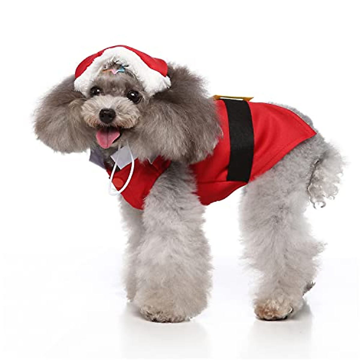 FLAdorepet Santa Claus Dog Costume with Christmas Hat Red Pet Cat Clothes Tuxedo with Bow Tie Coat Clothes for Small Medium Boy Girl Dog (Small, Red)