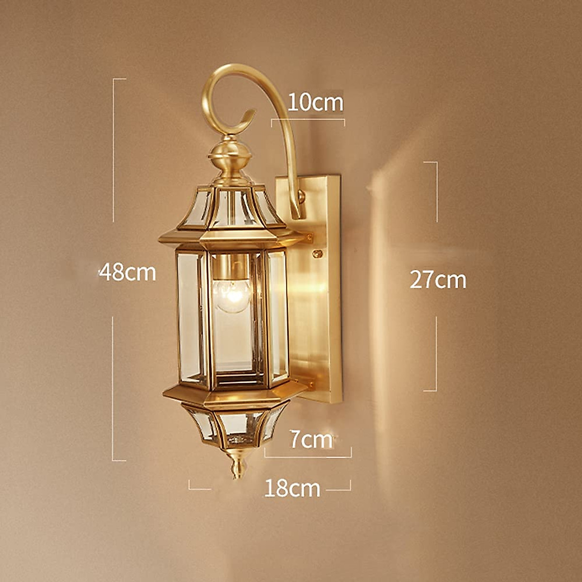 Ksovv Luxury Full Copper Wall Light Sconce Fashion Exterior Waterproof Glass Wall Lantern E27 1-Light Corridor Courtyard Garden Wall Lamp Indoor/Outdoor Home Art Lighting Fixtures