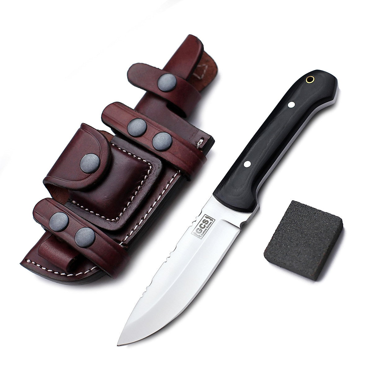 GCS Handmade Micarta Handle D2 Tool Steel Tactical knife Hunting Knife Camp Knife with leather sheath Full tang blade designed for Hunting & EDC GCS 108