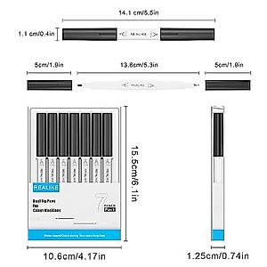 REALIKE Dual Tip Pens for Cricut Maker 3/Maker/Explore 3/Air 2/Air, Black Pens Set of 7 Pack Dual Tip Marker Fine Point Pen Writing Drawing Accessories for Cricut Machine (0.4 Tip & 1.0 Tip)