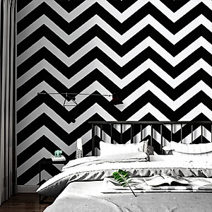 17.3"x118" Peel and Stick Wallpaper Black and White Contact Paper Removable Wallpaper Stripe Self-Adhesive Contact Paper Waterproof Wallpaper Decorative for Wall Covering Cabinets Shelves Liner