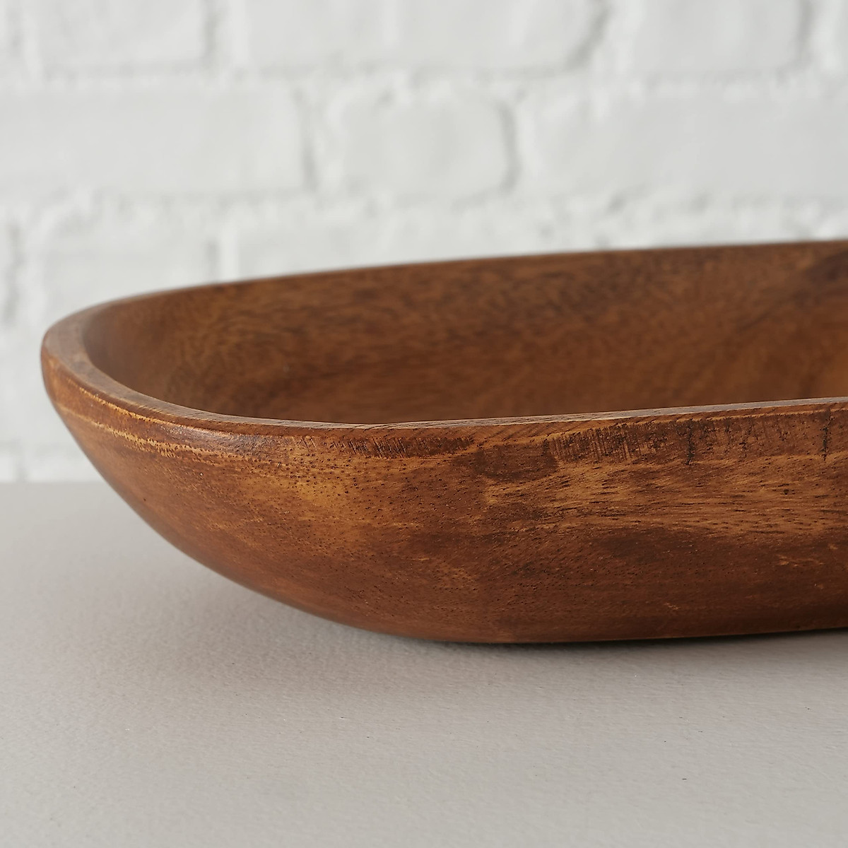 Farmers Market Artisinal Lop-Sided Wooden Trays, Set of 2, Low Rise Rim, Hand Carved, Natural Hard Wood, Rustic Design, 14.25 and 12.5 Inches