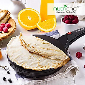 NutriChef Electric Griddle Crepe Maker - Pan Style Hot Plate Cooktop with ON/OFF Switch, Nonstick Coating, Automatic Temperature Control & Plug-in Operation for Kitchen & Countertop - PKCRM08