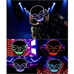 WENTAOWULUE LED Halloween Face Mask Skull Skeleton Light Up Full Face Mask Blue