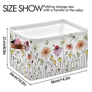 xigua Colorful Wildflowers Square Storage Basket,Collapsible Sturdy Fabric Storage Basket Cube W/Handles for Clothes Toy Closet(2 pcs)