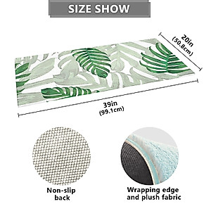 Fluffy Floor Carpet-Palm Monstera Jungle Leaf，39x20in Front Door Mat Indoor Machine Washable Carpet,Aesthetic Rug