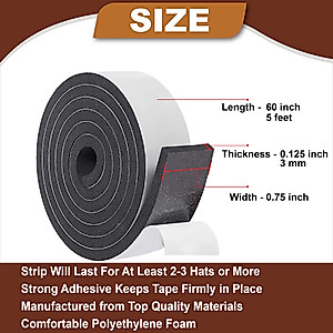 Hat Tape Roll 60" (5 Feet) - Hard Hats Size Reducer Foam Filler - Cap Sizing Strip Insert - for Fedora, Baseball Caps, Pana, Straw, Cowboy, Western