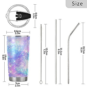 ALAZA Rainbow Galaxy Star Tie Dye Print Water Bottle Tumbler with Lid and Straws 20 Oz Stainless Steel Vacuum Insulated Coffee Travel Mug Cup