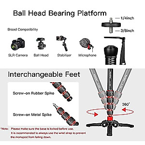 Manbily Extendable Camera Aluminum Monopod with Feet,Portable Travel Monopod with Removable Tripod Stand Base for DSLR Canon Nikon Sony Video Camcorder,5 Sections up to 67-in,Max Load 15.5 Lbs（A-222）