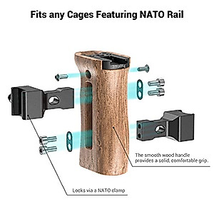 SmallRig Universal Side Wooden NATO Handle Grip DSLR Camera Cage w/Cold Shoe Mount Built-in Wrench, Threaded Holes – 2187