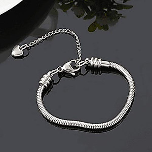 KunBead Heart Lobster Clasp Snake Chain Charm Adjustable Bracelets Compatible with Pandora Charms for Jewelry Making-6.7''