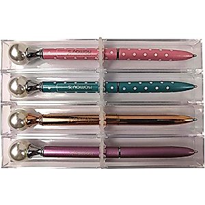 4PCS Pearl Pen Metal Ballpoint Pen with Big Pearl Funky Design Queen's Scepter Crown Style Office Supplies 1.0mm Black Ink with Gift Box by Kamay's (Rose+Rose Gold+Pink+Blue)