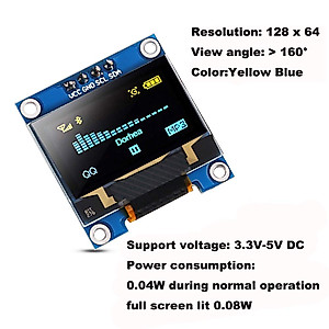 Dorhea 0.96 inch OLED i2c Display Module IIC Serial LCD Screen 0.96" LED Module Display Yellow Blue 12864 OLED /3.3V-5V 128 X 64 Compatible with Nano Display Raspberry Pi 51 Msp420 Stim32 SCR
