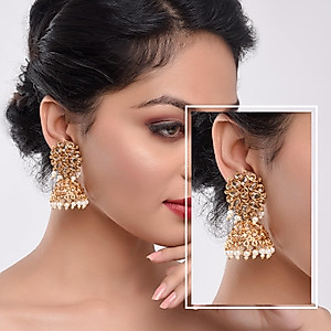 Efulgenz Indian Bollywood Faux Pearl Crystal Kundan Rhinestone Wedding Jhumka Jhumki Dangle Earrings Jewelry Set
