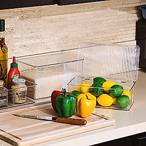 Sorbus Pantry Storage with Lids- Clear Plastic Refrigerator Bins- MultiPurpose & Versatile Stackable Cabinet Organizers- Cosmetics, Office Supplies, Food Organizer- 2 Pack (L,M)