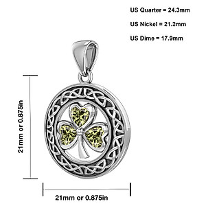 New 925 Sterling Silver Irish Shamrock 3 Leaf Clover Genuine Peridot Pendant