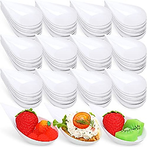 300 Pcs 4 Inch Tear Drop Mini Appetizer Plates Plastic Spoons Catering Supplies Small Mini Spoons Tasting Spoons Appetizer Dishes Mini Dessert Bowls Dessert Spoons Disposable Spoons for Party (White)