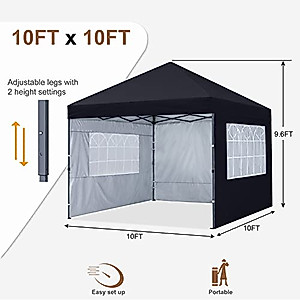 MASTERCANOPY Pop Up Canopy Tent 10x10 with Church Window Sidewalls, Black