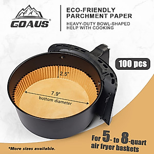 GOAUS Air Fryer 100 Pcs Round Paper Liners Disposable Large for 5 to 8 Qt Basket, 7.9 inch Unbleached Non-stick Oil-proof Parchment Paper