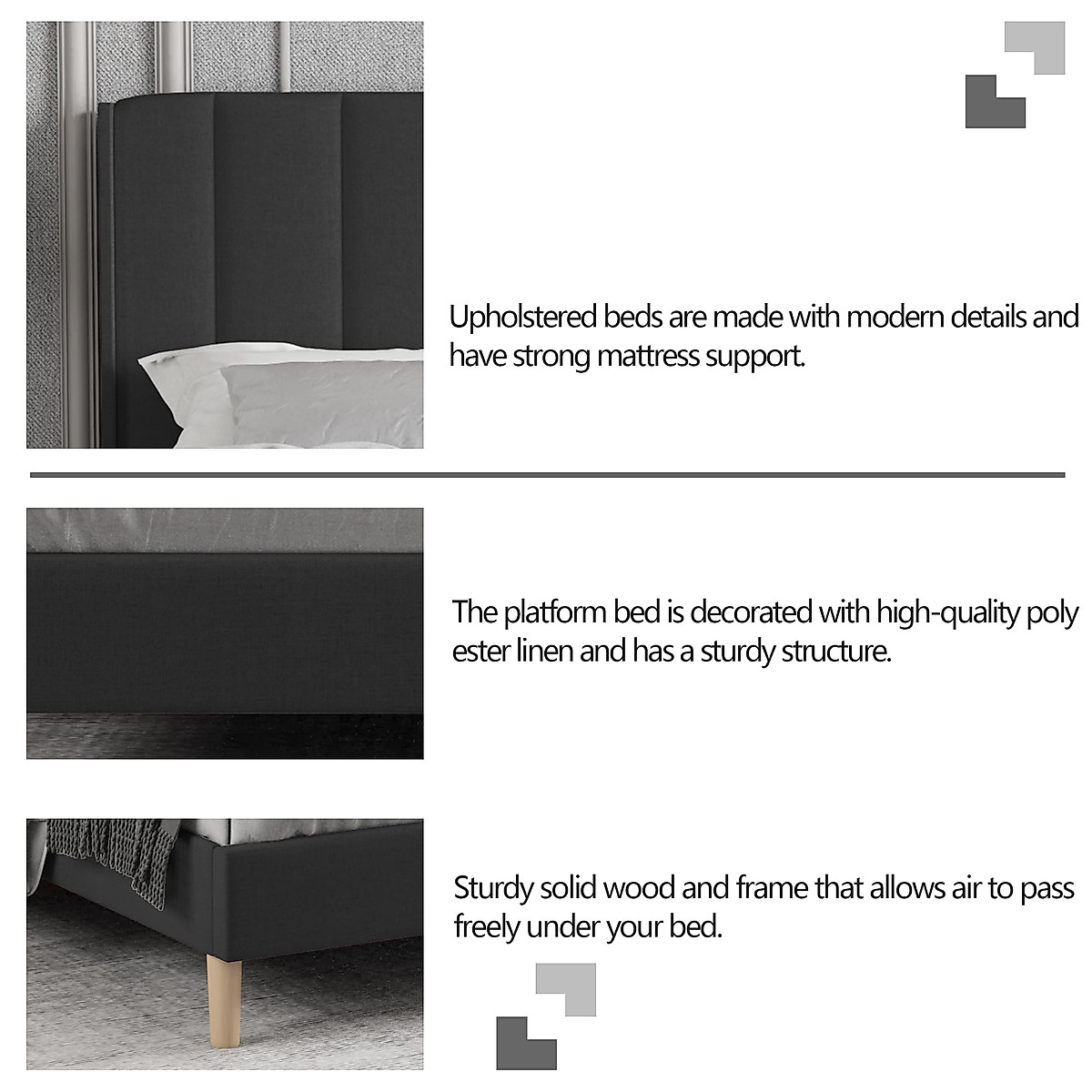 Zoophyter Upholstered Platform Bed Frame Twin Size with Headboard,Strong Wooden Slats Support No Box Spring Needed Easy Assembly Black