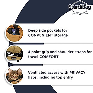 Sturdibag Extra Large Pet Carrier Flexible Height Pet Tote, Black,Size XL { 20"L x 16"H x 12"W}