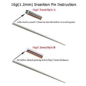 NewkeepsR 2PCS-16G(1.2mm) 316L Steel Calor Style Taper Insertion Pin for Ear/Nose/Navel/Nipple/Lip/Eyebrow Stretcher, Body Piercing Stretching Kit Assistant Tool