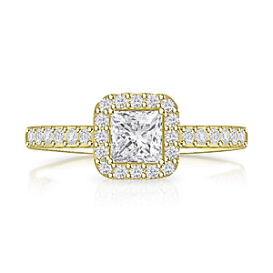 DiscountHouse4you 14k Yellow Gold Over 1.40 cttw Round Cubic Zirconia His and Hers Halo Engagement Ring Set Matching Trio Wedding Bands for Him Her Bride Groom Valentine's Day Gift