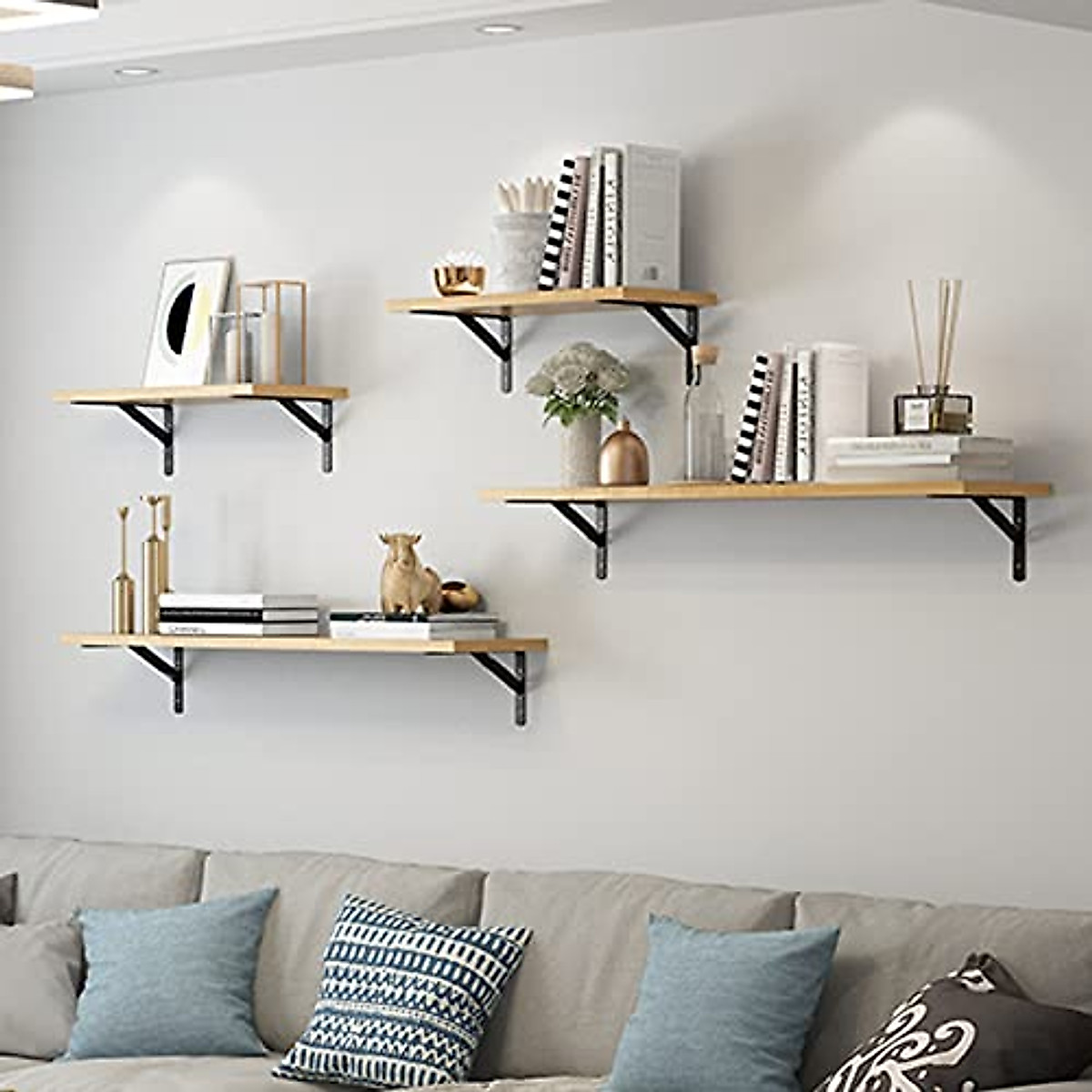 Heavy Duty Shelf Brackets, 8 in X 5 in Wall Mount L Steel Bracket for Floating Shelf, Black, 4Pack