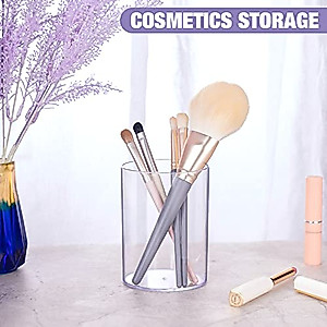 NiOffice Stylish Clear Acrylic Desk Organizer Pen and Pencil Holders Set of 3, Round Makeup Brush Storage Perfect for Home, School and Office Supplies