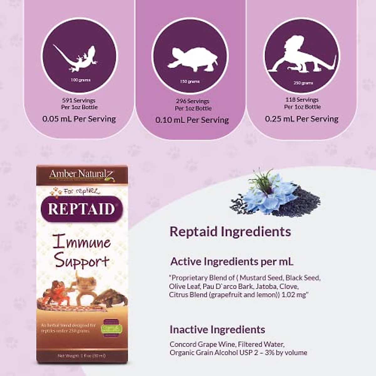 AMBER NATURALZ - REPTAID - Immune Support - for Reptiles Under 250g - 1 Ounce