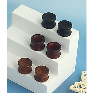 TIANCI FBYJS 3 Pairs Ear Gauges Concavity Wooden Gauges For Ear Hollow Wood Ear Tunnels Plugs for Women Men Black Earrings Stretcher Piercing 0g 2g 00g gauges (00g=10mm)