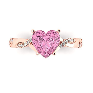 Clara Pucci 2.19 ct Heart Cut Criss Cross Solitaire Halo Pink Simulated Diamond Designer Bridal Engagement Ring 14k Rose Gold 5.25