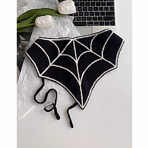 ClawsandPaws Gothic Spiderweb Crochet Bandana Scarf, Spiderweb Greyscale Halloween Style, Spider Web Witch Board Gothic Neck Bandanas, Triangle Headband, Unisex, Black