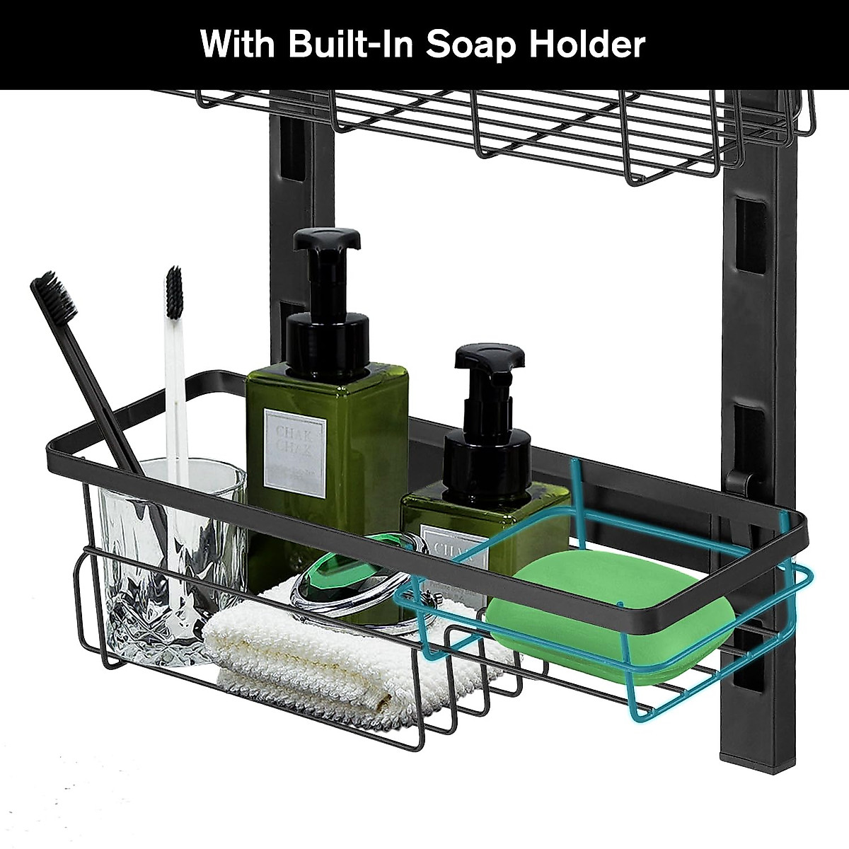 AUROPEAK Over The Door Shower Caddy, Hanging Shower Organizer Rustproof No Drilling, Adjustable Shower Caddy Over the Door Storage Rack with 4-Tier Shelf, Soap Holder, Towel Hooks for Bathroom