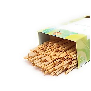 EcoAmiga Bamboo Straw, 8 Inch Reusable & Biodegradable Organic Bulk Straws – Great Ecological Alternative to Plastic Straws (Wheat)