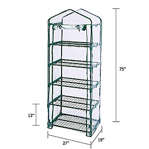 Worth Garden Clear Replacement Cover for 5 Tier Mini Greenhouse - with Roll-Up Zipper Door - Applicable Size 75'' H x 27'' L x 19'' W - Transparent PVC Cover Only - G304B00