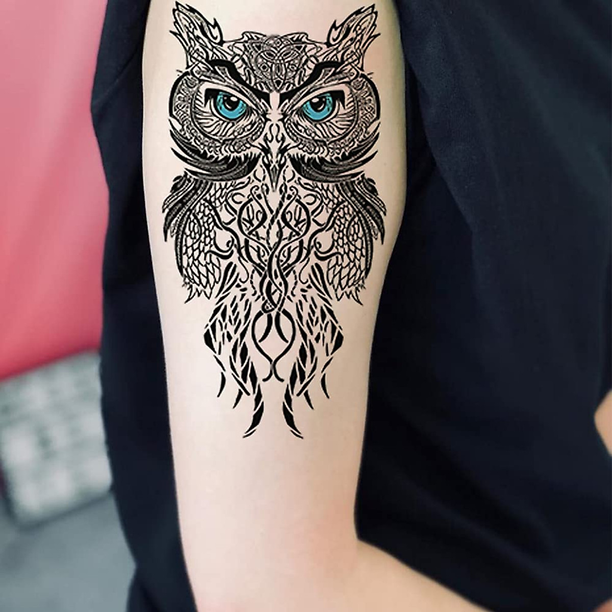 20 Sheets Large Owl Temporary Tattoos for Men Women, Realistic Owl Temporary Tattoo Stickers for Adults 3D Fake Wolf Lion Dragon Totem Animals Tatoos