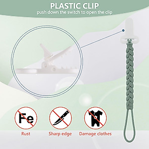 4-Pack Silicone Pacifier Clips with a Woven Rope Shape for Baby Boys and Girls - Flexible and Rust-Free Holders for Teething Relief and Baby Essentials, Safe for Newborns (Grey)